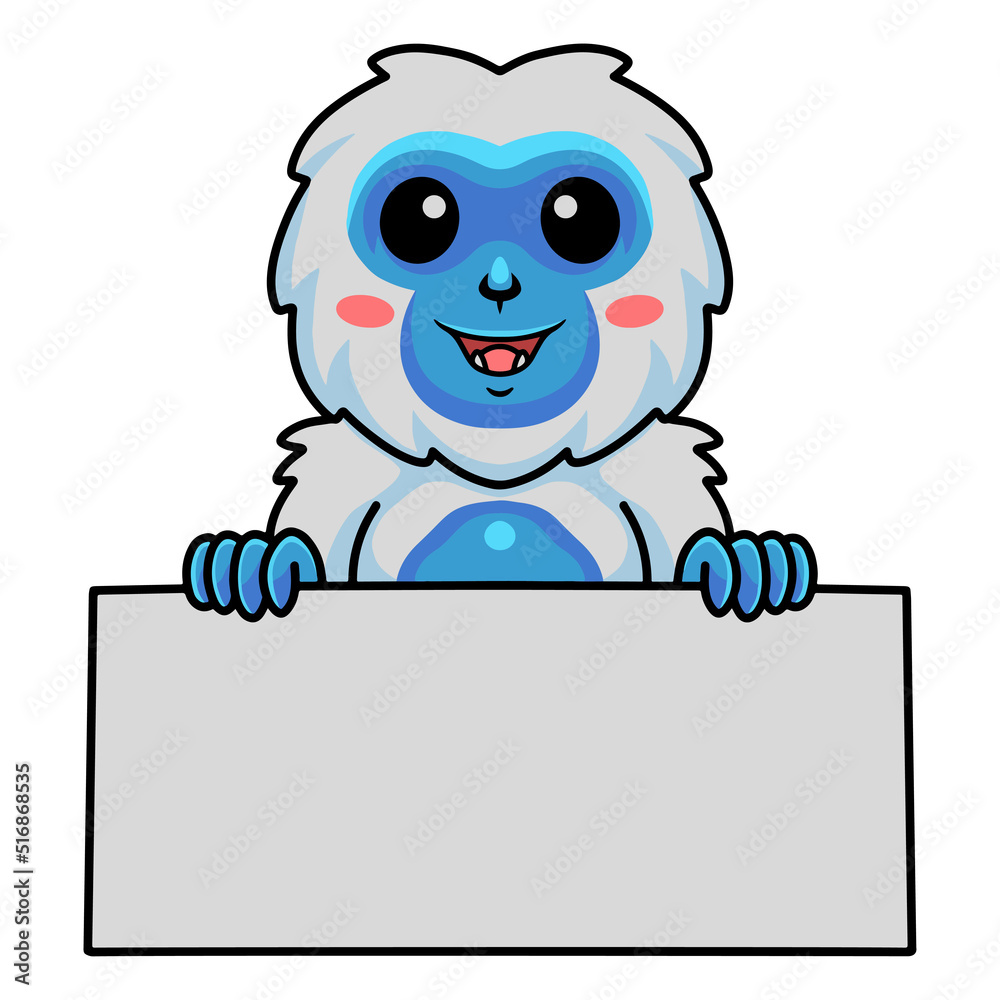 Cute little yeti cartoon holding blank sign Stock Vector | Adobe Stock