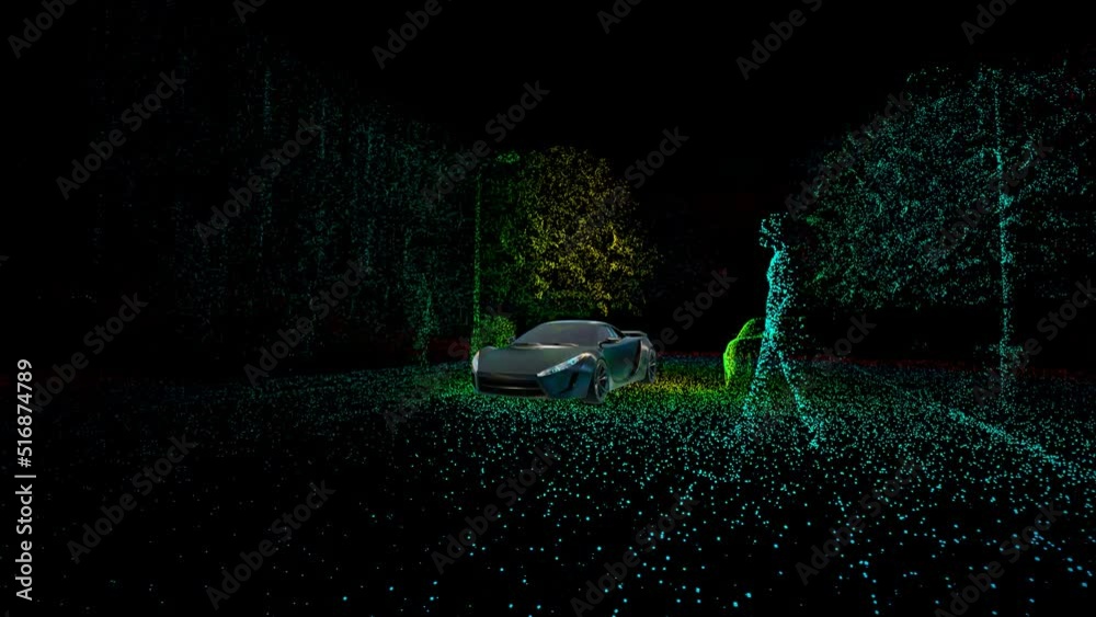 Animation with car lidar tracking technology. Device scaning ...