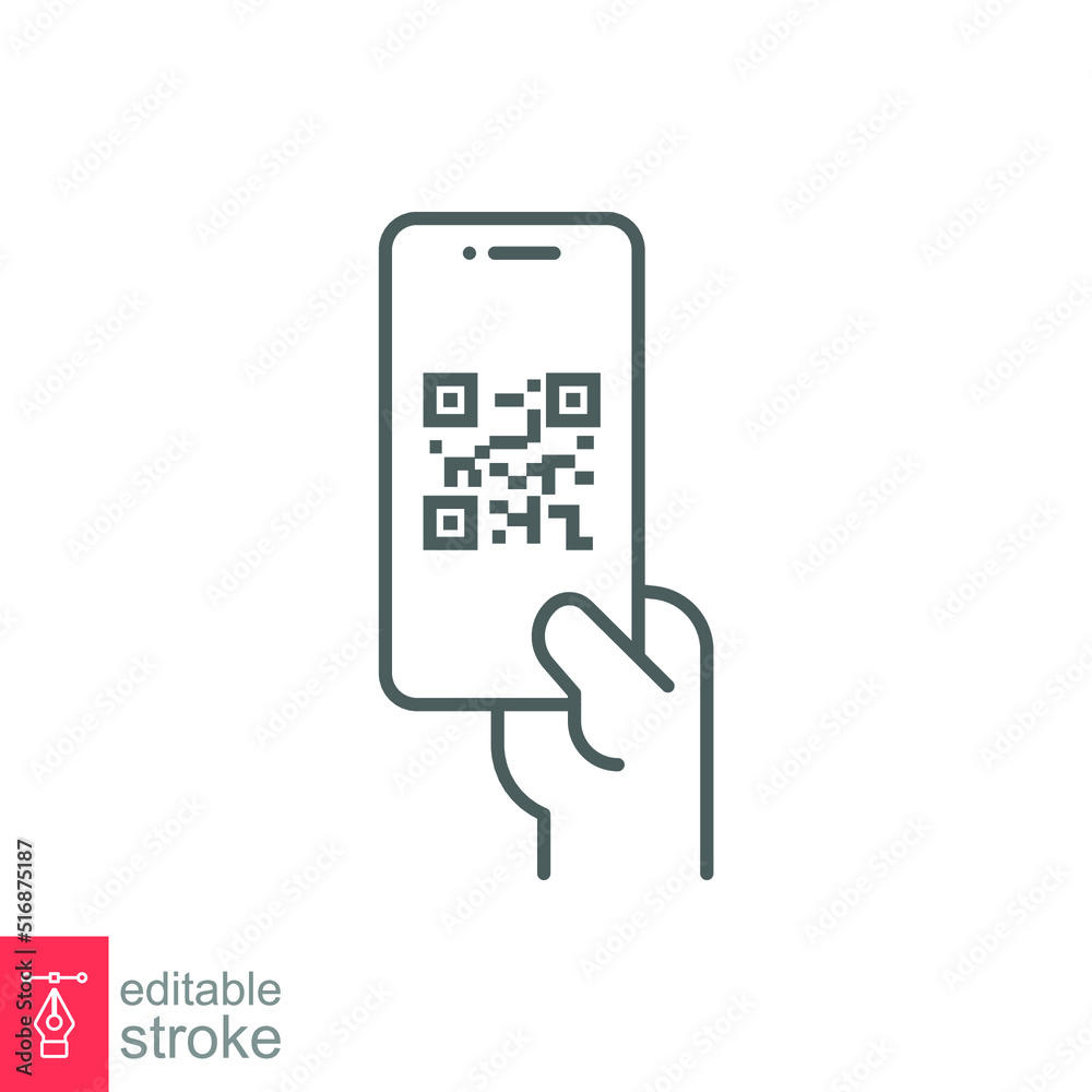 QR code scanning in smartphone screen. Hand holding Mobile phone ...