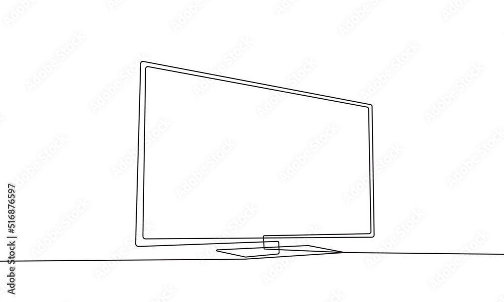 Continuous Line Art of TV Black Lines Drawing on White Background. One ...