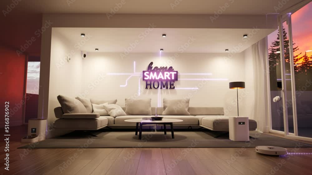 The smart home animation. Central HUB with beams connected to many ...