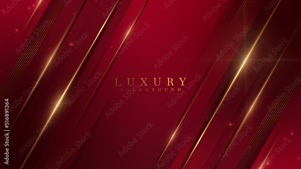 Red abstract luxury background with gold line element and glitter light ...