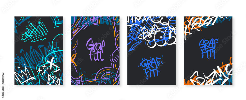 Graffiti poster. Street art marker tags, urban underground culture ...
