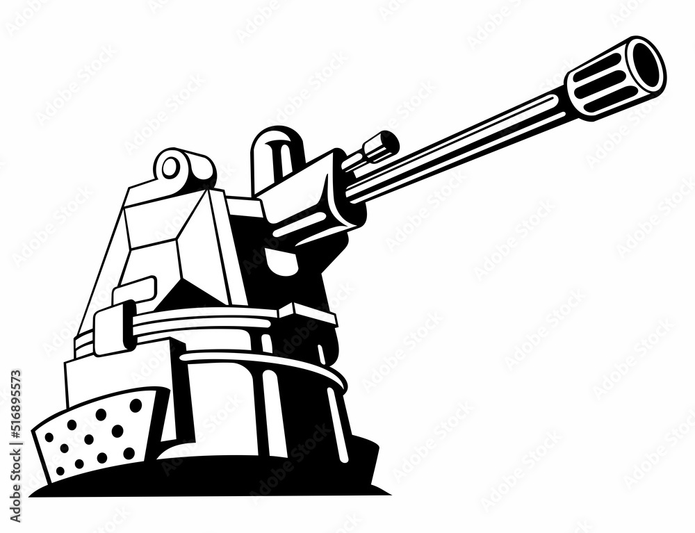 Vector realistic ship machine gun image, isolated on white background ...