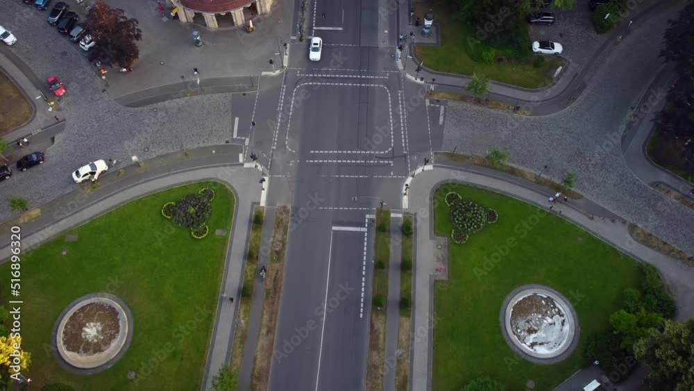 Symmetrical street houses with towers Great aerial view flight bird's ...
