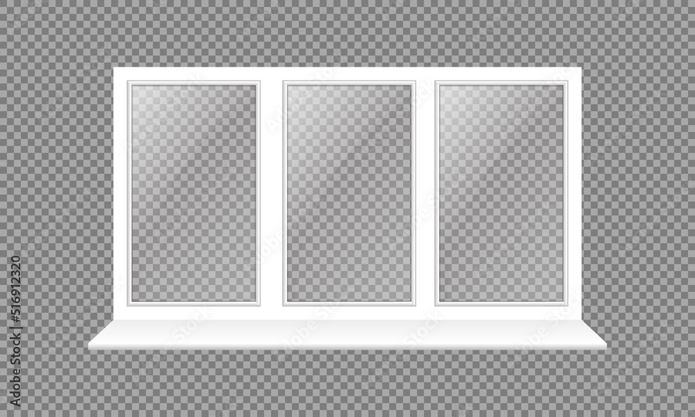 Vector glass big window on a transparent background. Transparent mirror ...
