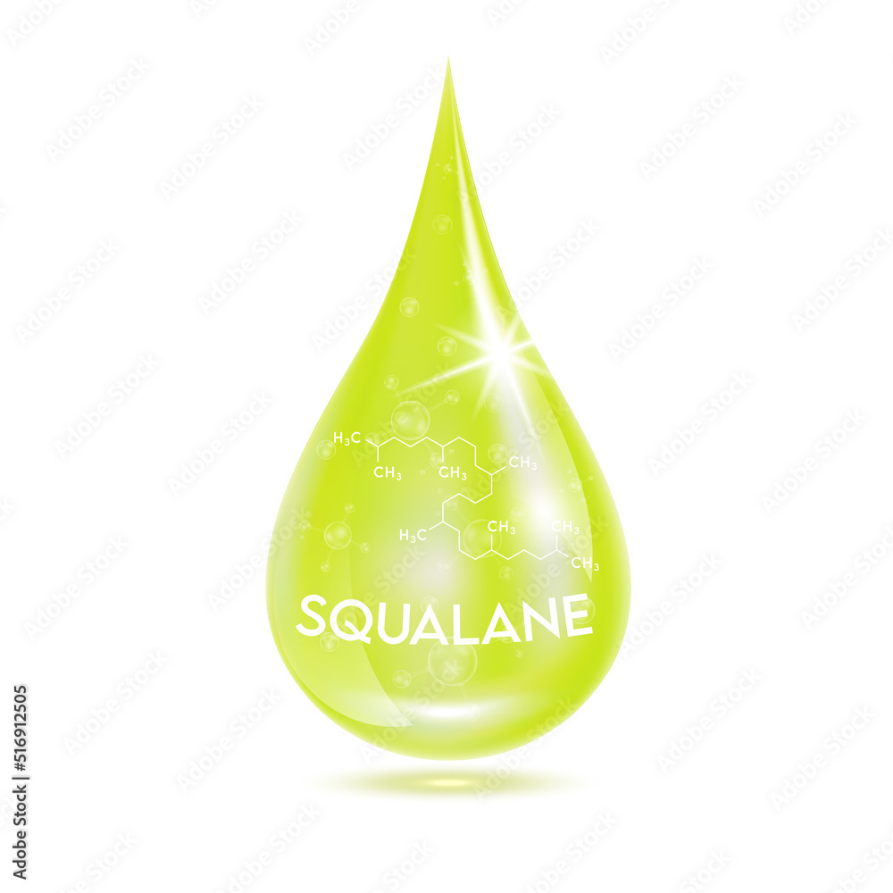 Squalane serum light green and structure on a white background ...