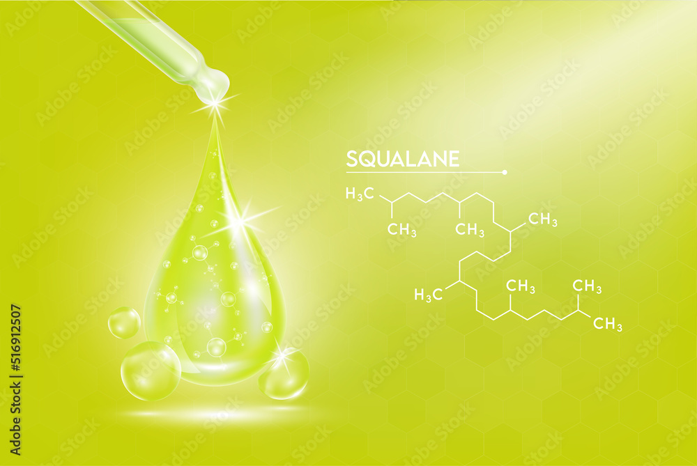 Squalane serum light green liquid gel in dropper and structure ...