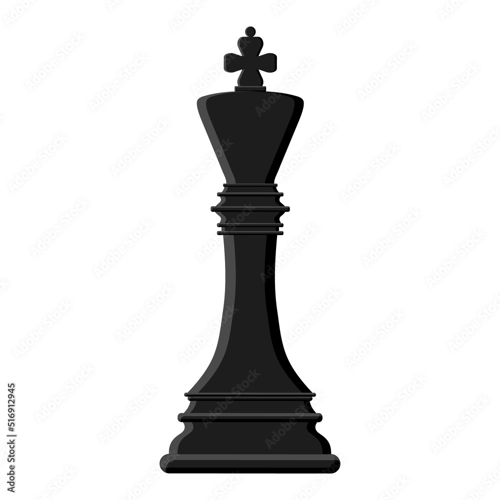 Cartoon black chess king isolated on white background. Chess icons ...