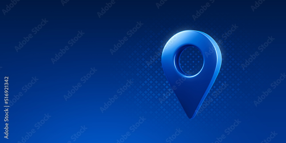 Blue location 3d icon pin on navigation map background with direction ...