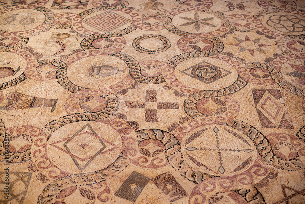 Ancient Greek floor mosaic in archaeologic park Kato Paphos, Cyprus ...