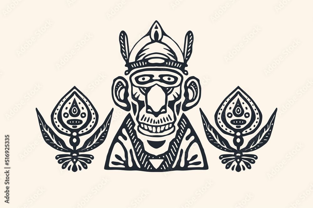 Emblem with Indian shaman of South America. Stylized tribal graphics ...
