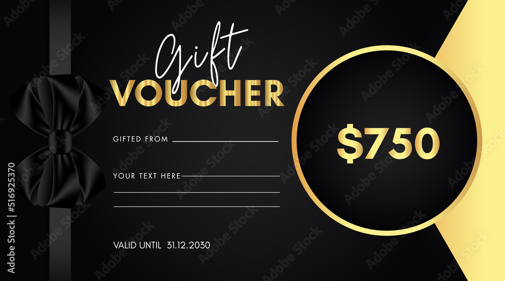 750 dollar discount for shopping template design with black bow and gold circle frame isolated ...