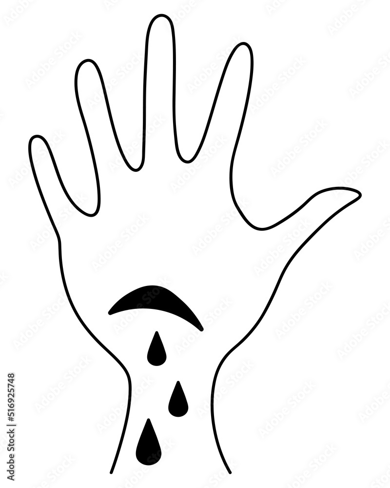 Vecteur Stock A cut on the palm of the hand. Silhouettes of drops of ...