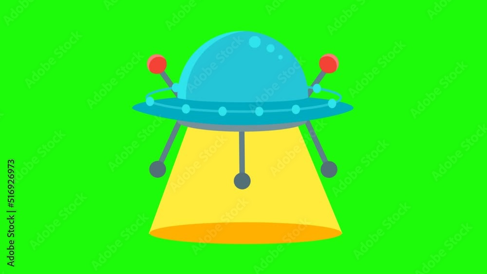 UFO cartoon animation loop on a green background. Animated vehicle ...