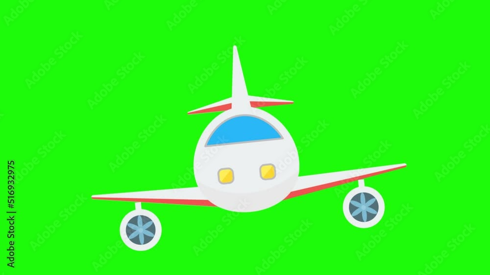 Airplane cartoon animation loop on a green background. Animated vehicle ...