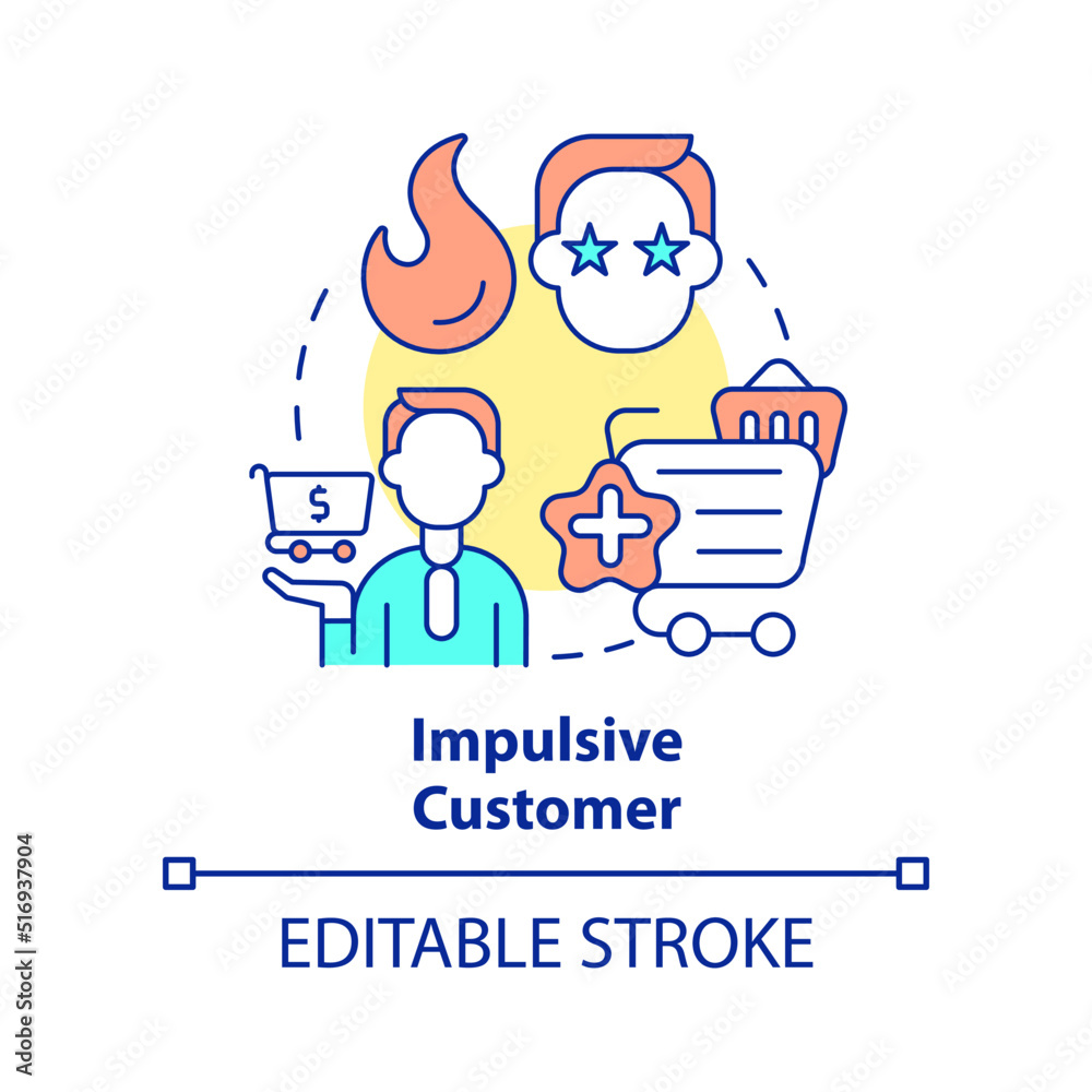 Impulsive customer concept icon. Feeling based purchases. Type of ...