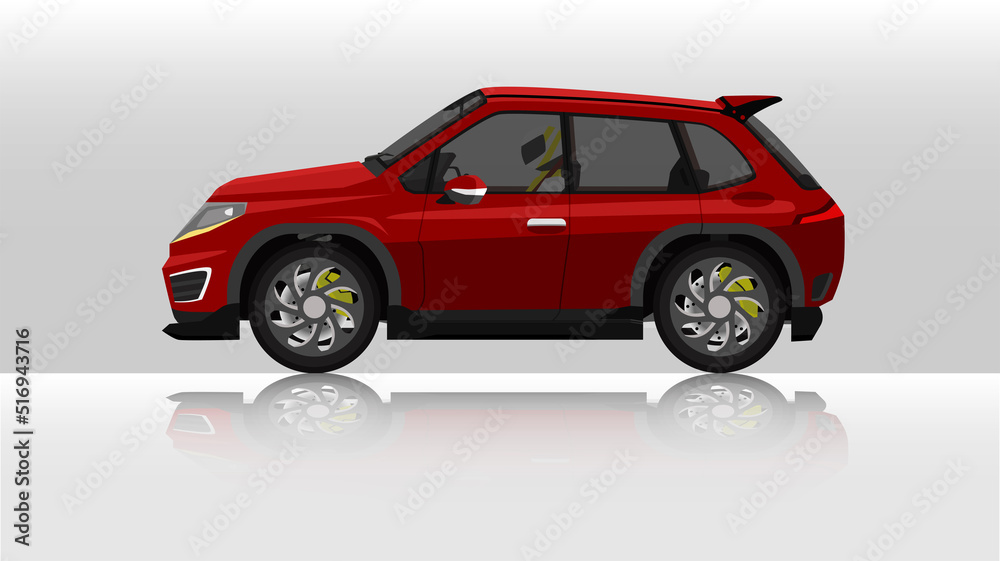 Concept vector illustration of detailed side of a flat red crossover ...