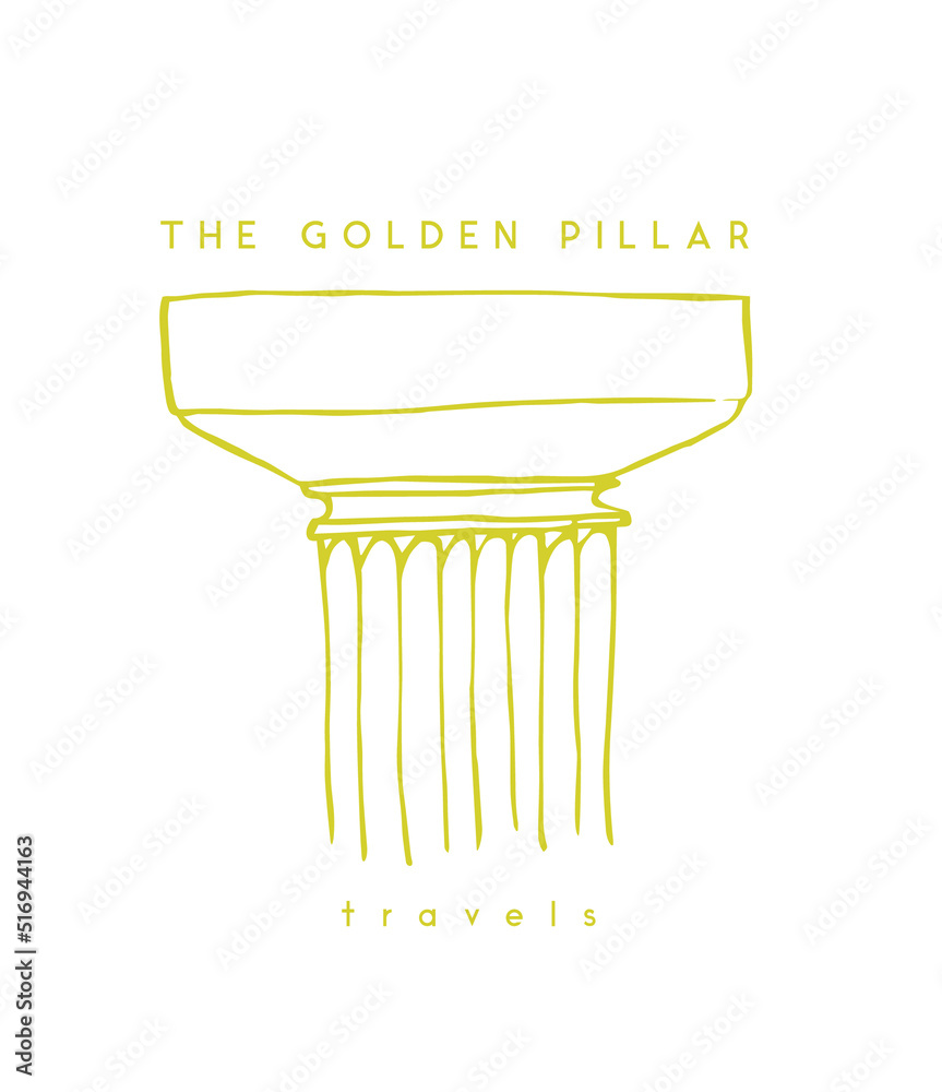 Golden pillar logo design. Column drawing vector illustration. Stock ...