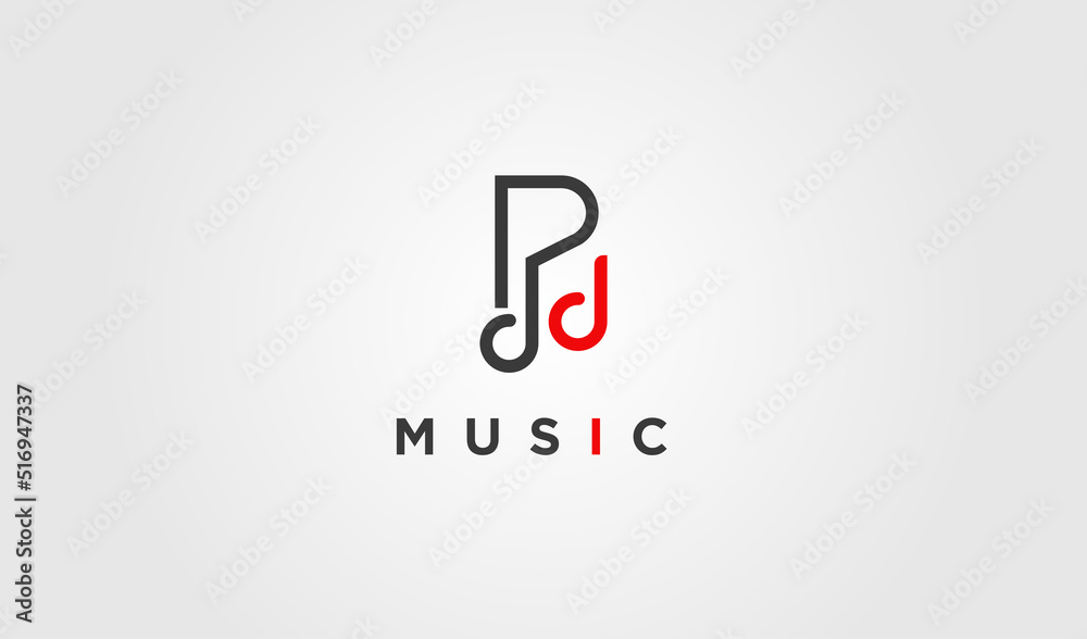 Abstract Initial Letter P with music note logo. Isolated on white ...