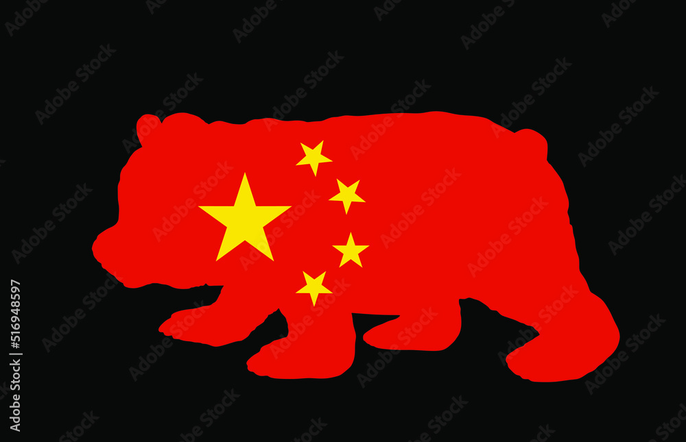 China flag over Panda bear vector silhouette illustration isolated on ...