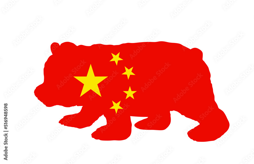 China flag over Panda bear vector silhouette illustration isolated on ...