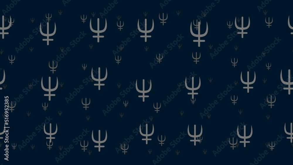 Astrological neptune symbols float horizontally from left to right. Parallax fly effect ...