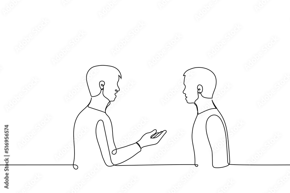 man addresses another man - one line drawing vector. the concept of ...