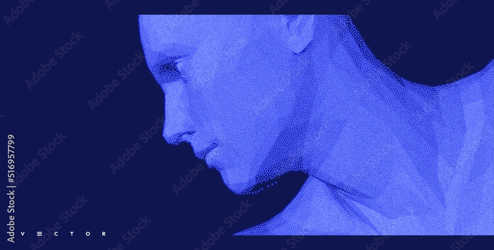 Abstract man head made from dots. Side view of dotted face background ...