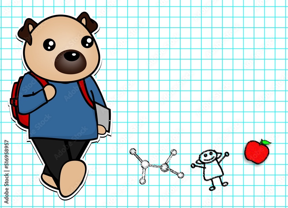 walking young studet pug dog kid cartoon illustration notebook ...