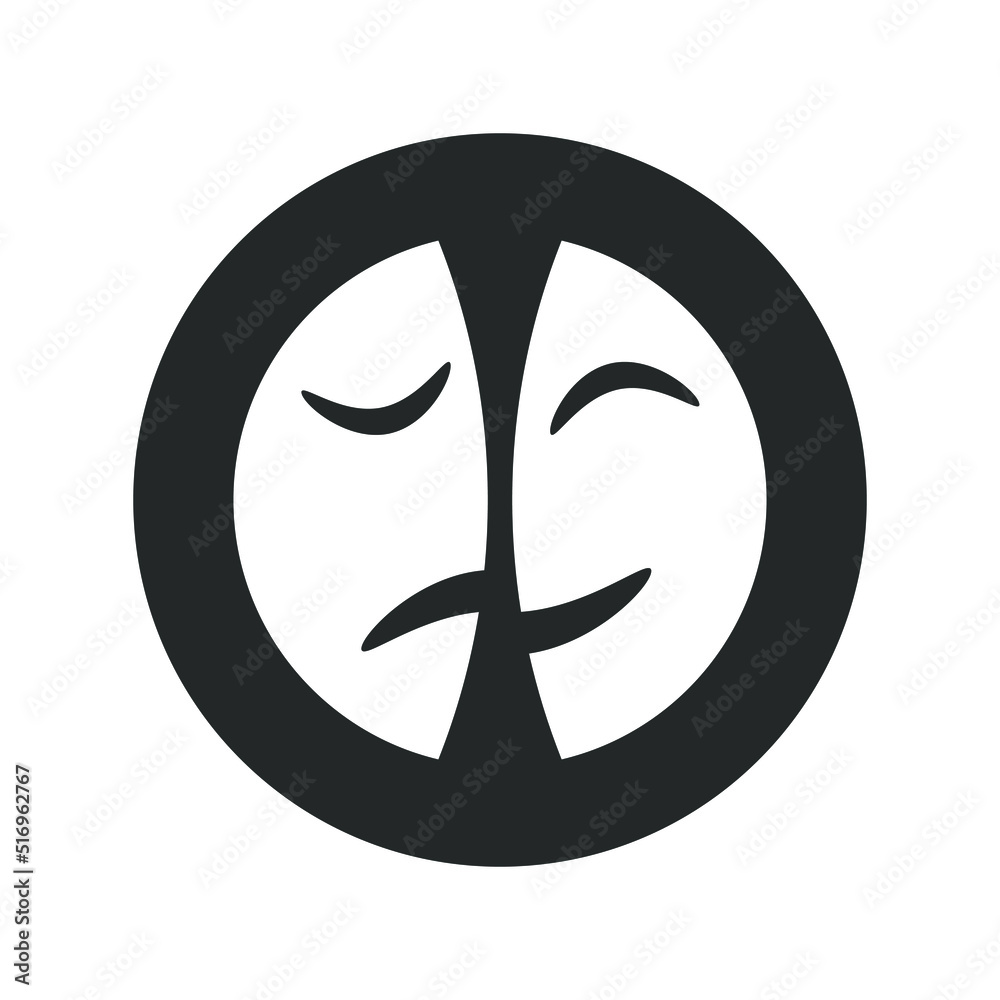 Theatrical masks graphic icon. Theater logo in the circle isolated on ...