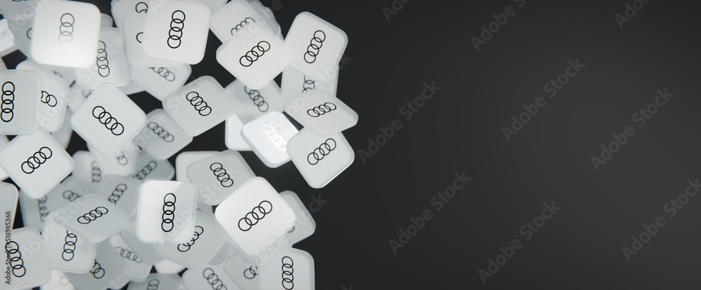 Logo of German automobile manufacturer Audi on floating translucent ...