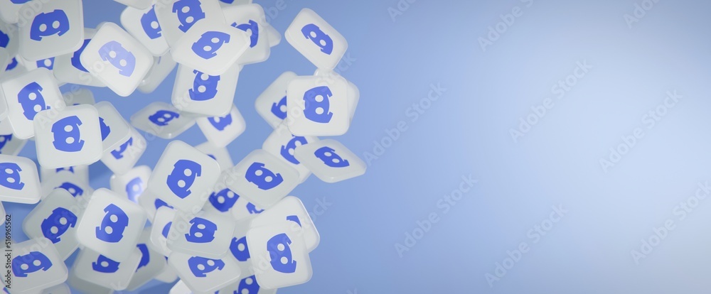 Discord logo on floating translucent blocks. Editorial 3D rendering ...