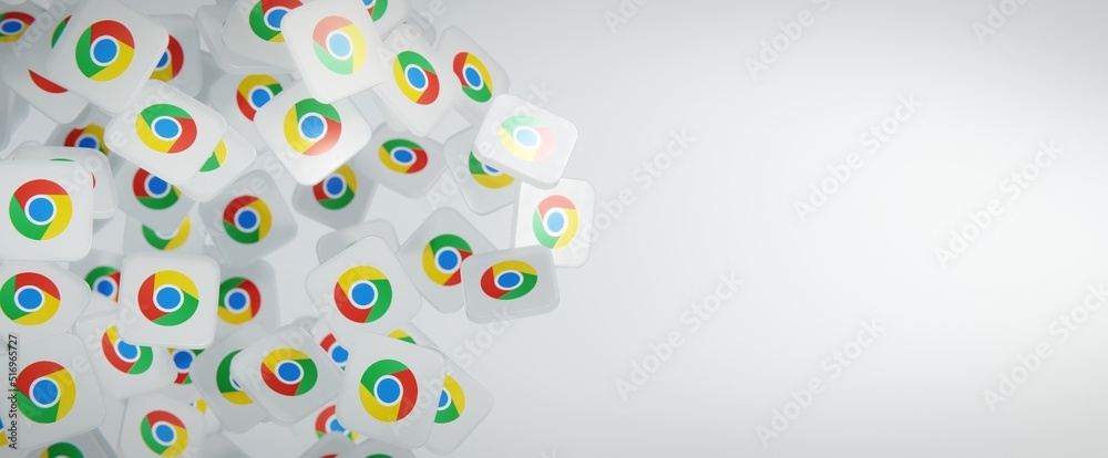 Google Chrome browser logo on floating translucent blocks. Editorial 3D ...