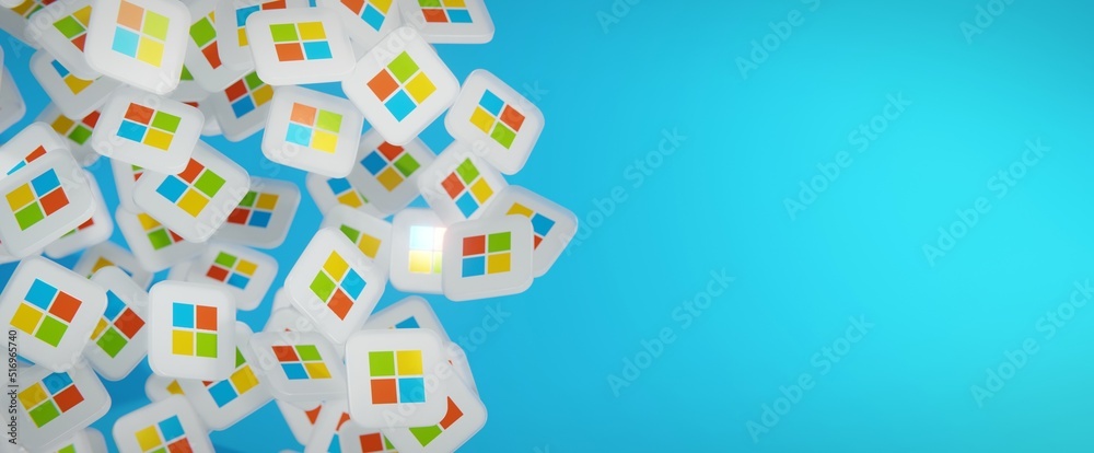 Microsoft logo on floating translucent blocks. Editorial 3D rendering Stock Illustration | Adobe ...