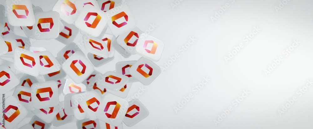 Microsoft Office logo on floating translucent blocks. Editorial 3D rendering Stock Illustration ...