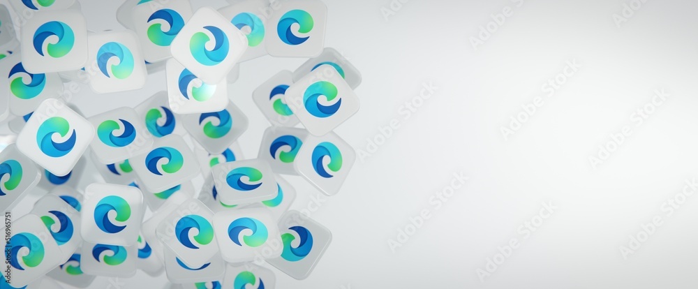 Microsoft Edge browser logo on floating translucent blocks. Editorial ...