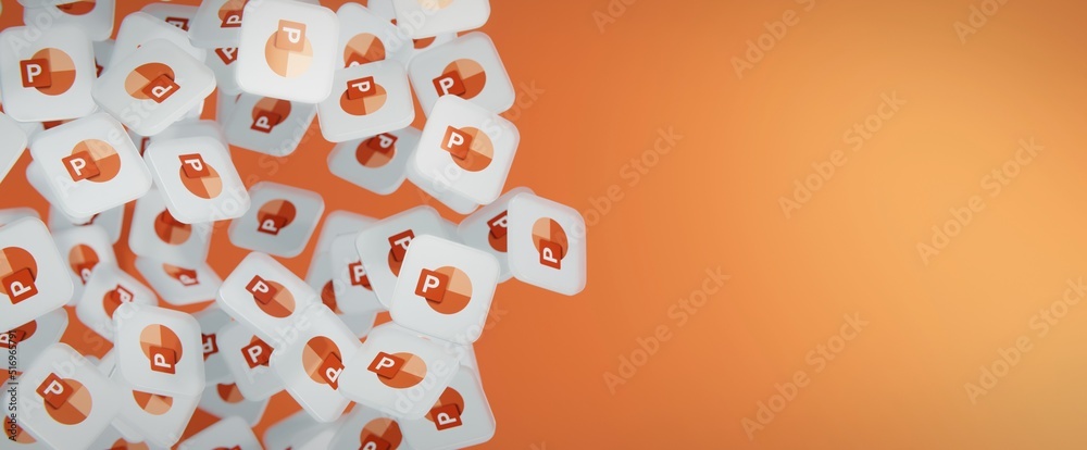 Logo of Microsoft Office application Microsoft Powerpoint on floating ...