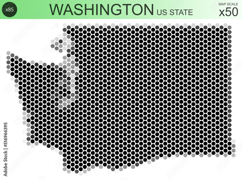 Dotted map of the state of Washington in the USA, from circles placed ...