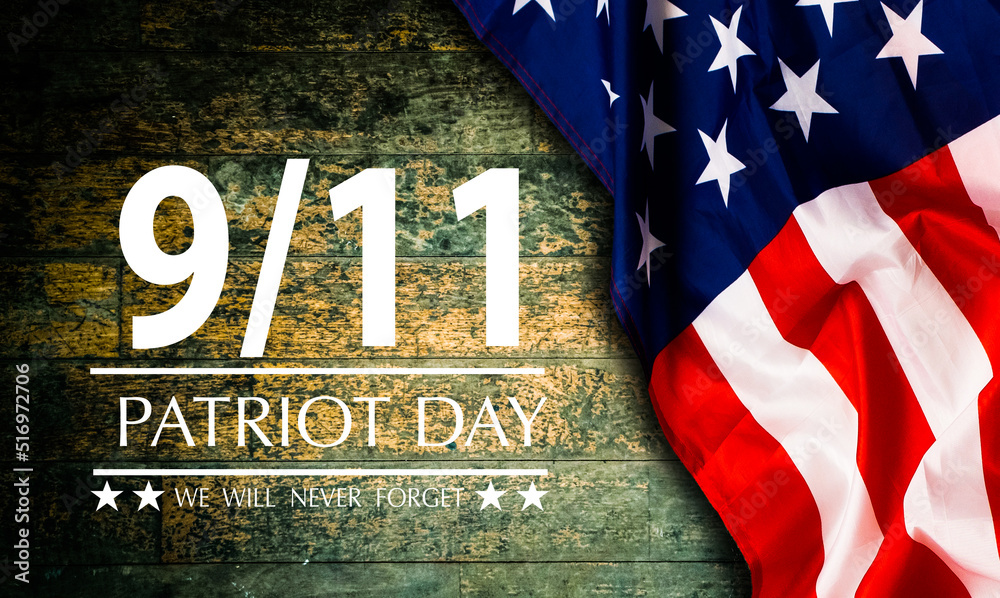 9 11 Memorial Illustration reading Never Forget with photograph of an ...