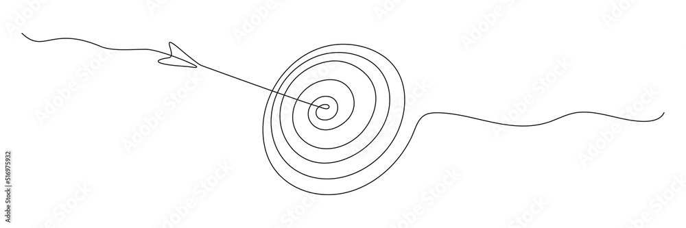 Target with arrow continuous line drawing. Hand drawn linear goal ...