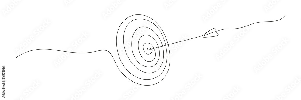 Target with arrow continuous line drawing. Hand drawn linear goal ...