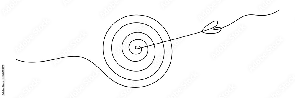 Target with arrow continuous line drawing. Hand drawn linear goal ...
