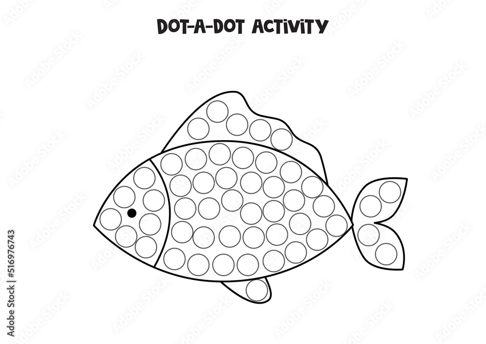Dot a dot game for preschool kids. Cute fish. Stock Vector | Adobe Stock
