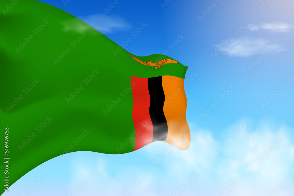 Zambia flag in the clouds. Vector flag waving in the sky. National day ...