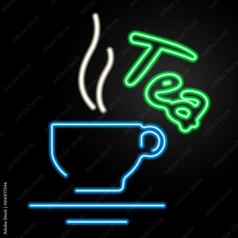 cup tea neon sign, modern glowing banner design, colorful modern design ...
