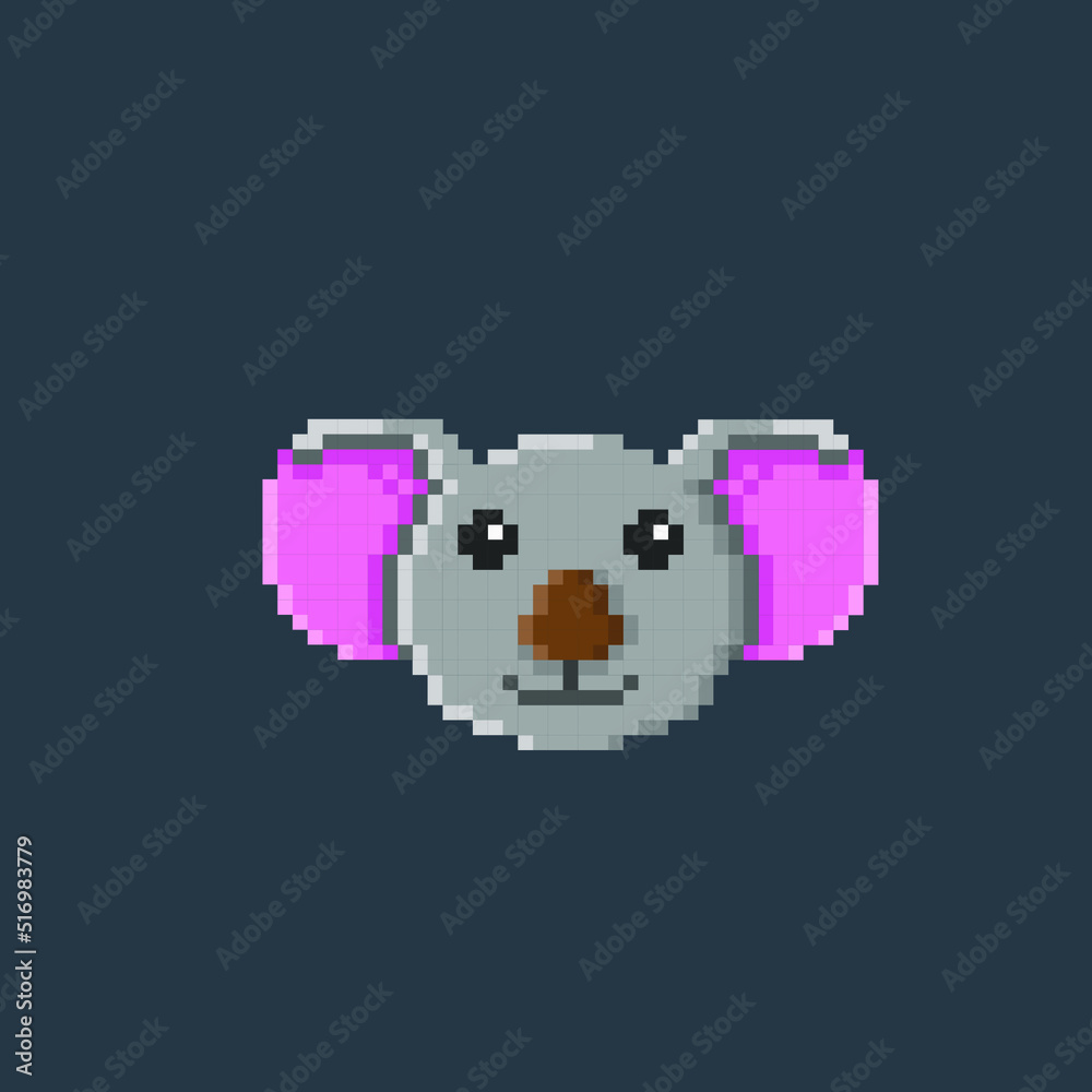 Koala head in pixel art style Stock Vector | Adobe Stock