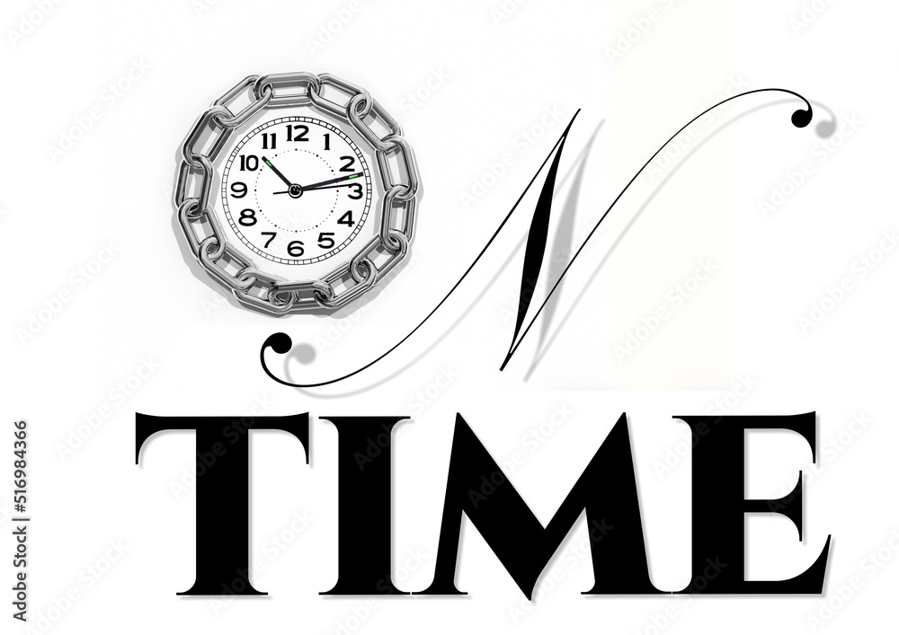 on time clock chain words letters exact accurate isolated in white ...