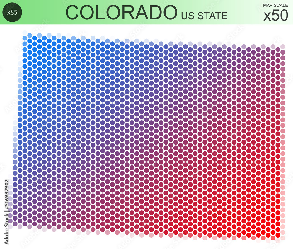 Dotted map of the state of Colorado in the USA, from circles placed in ...