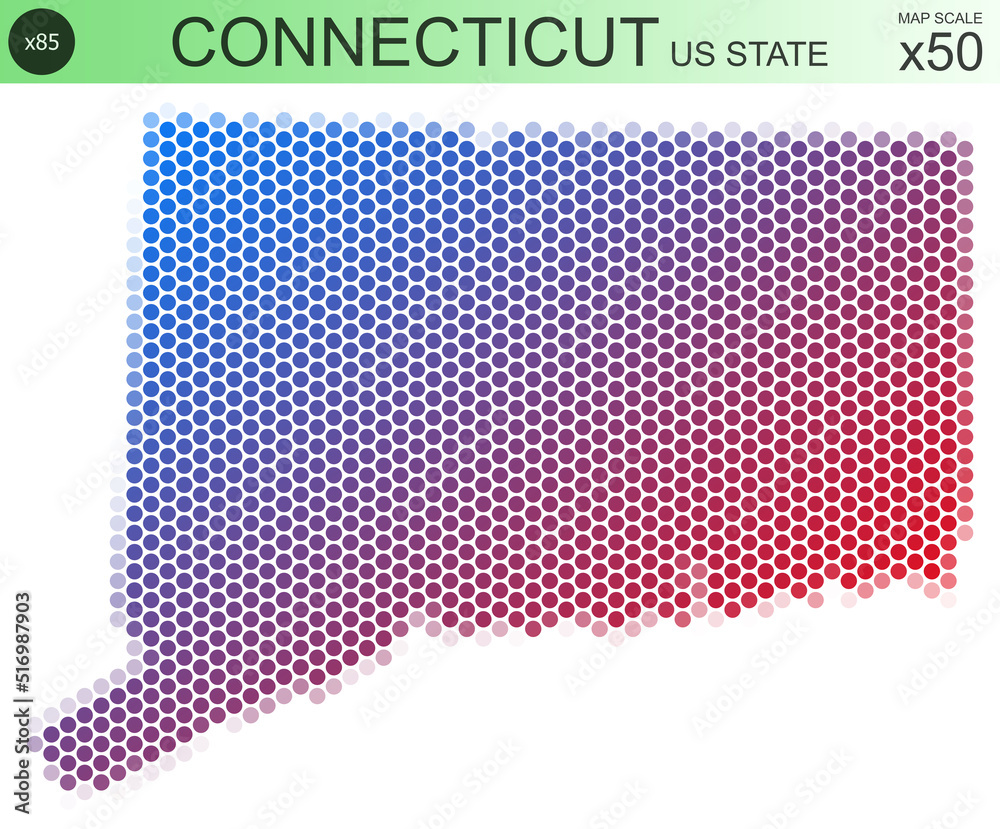 Dotted map of the state of Connecticut in the USA, from circles placed ...